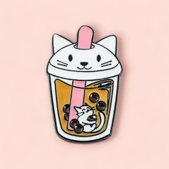 Jewelry | New Cat Boba Pink Kawaii Cute Enamel Pin | Poshmark